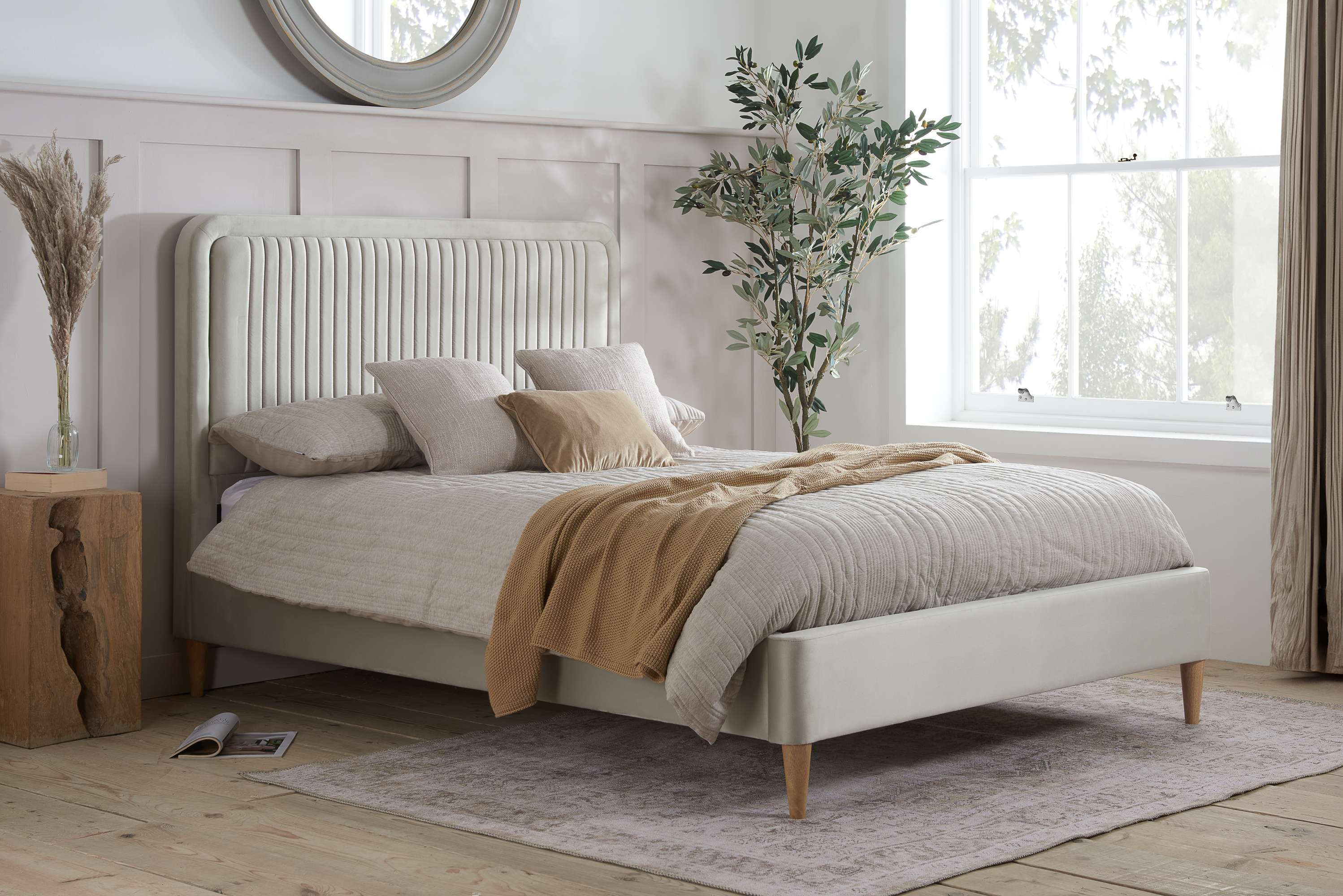 Verticals Warm Stone Fabric Double Bed – Sheepbridge Sofas & Beds